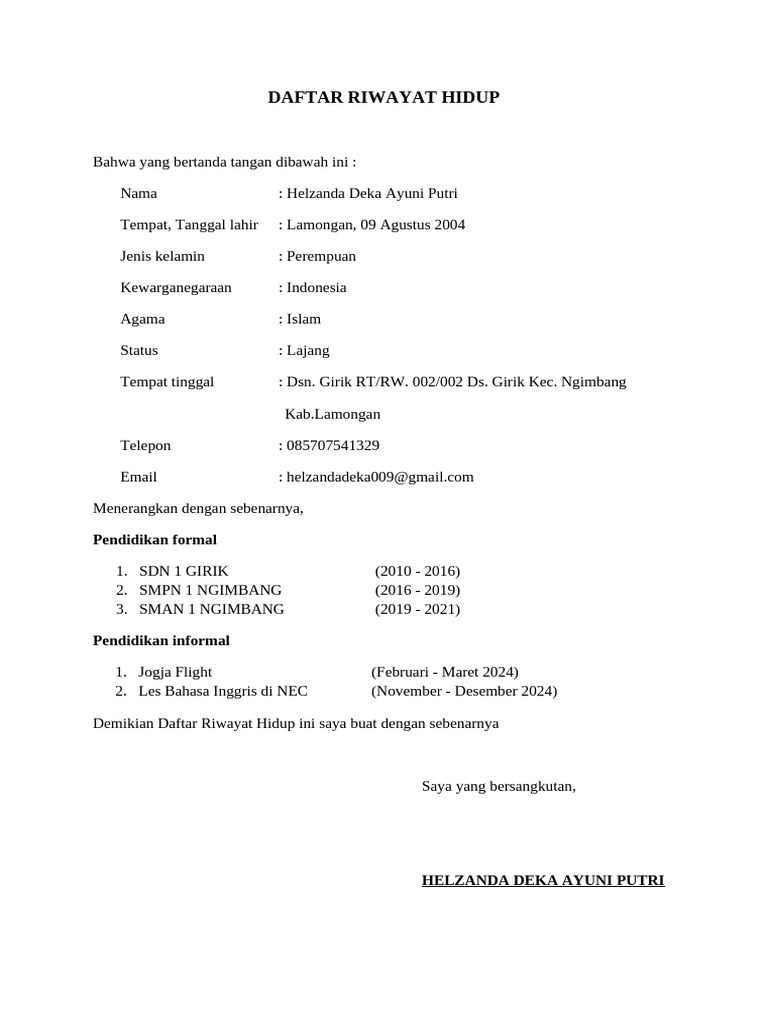 CV Helzanda Deka Ayuni Putri | PDF