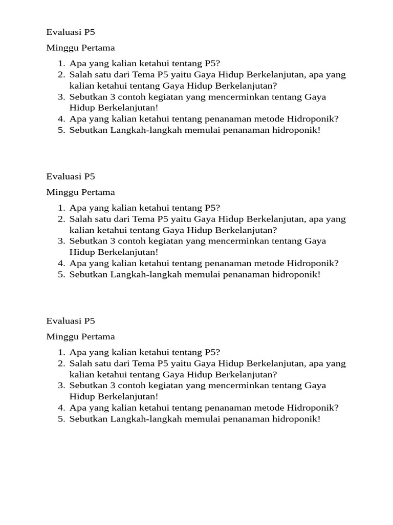 Evaluasi P5 Minggu 1 | PDF