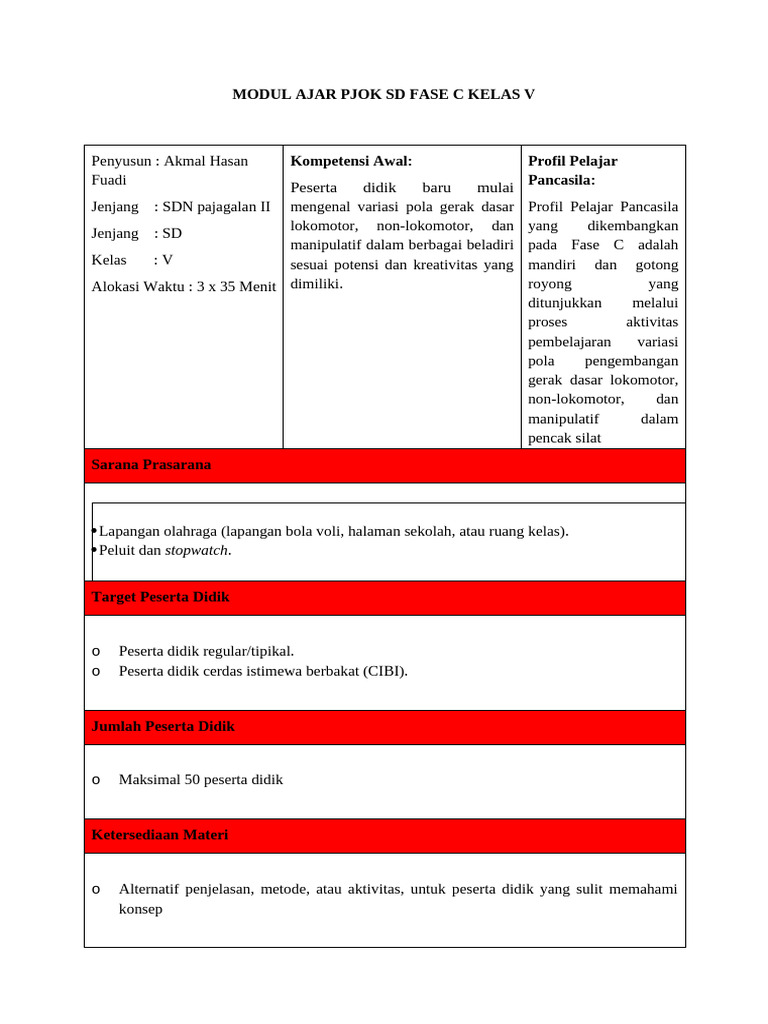 Modul Ajar Pjok Akmall | PDF