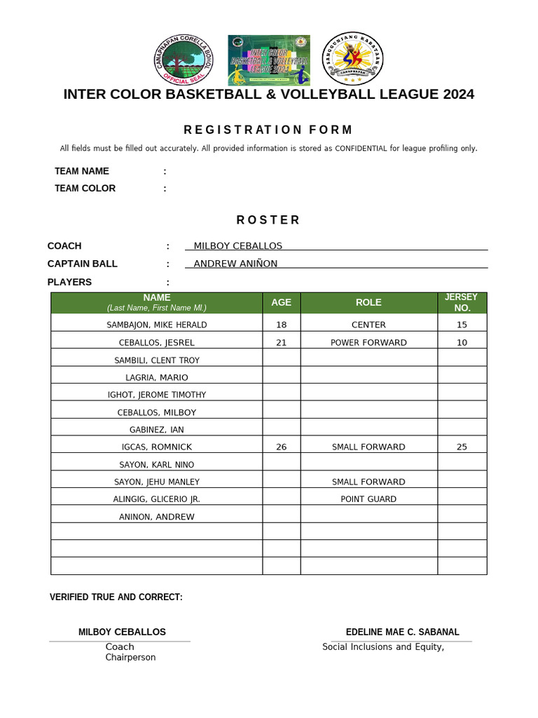 2024 Inter Color Basketball Registration | PDF