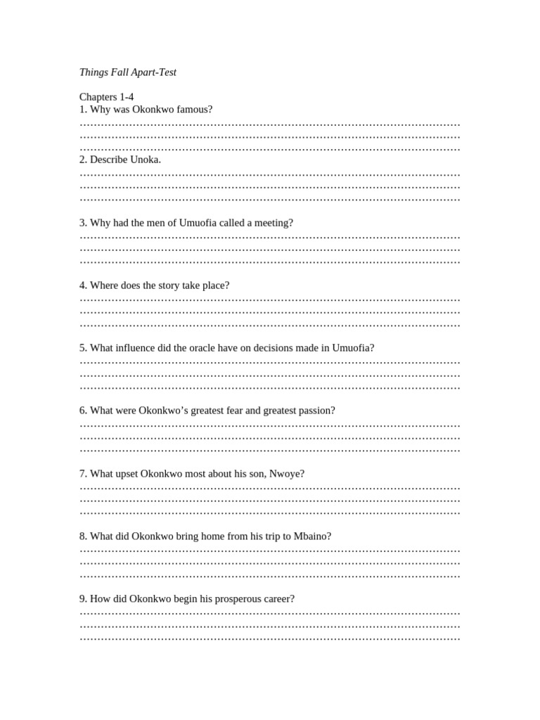 Things Fall Apart Year 9 Task | PDF