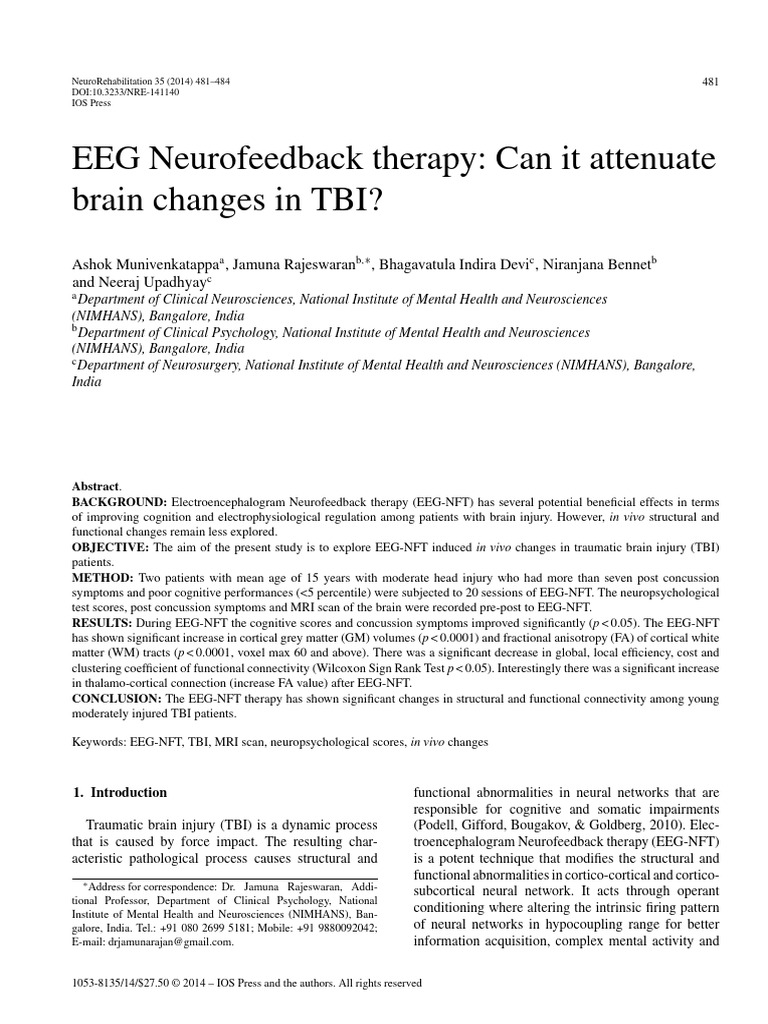 2014 EEG Neurofeedback Therapy - Can It Attenuate Brain Changes in TBI | PDF | Traumatic Brain ...