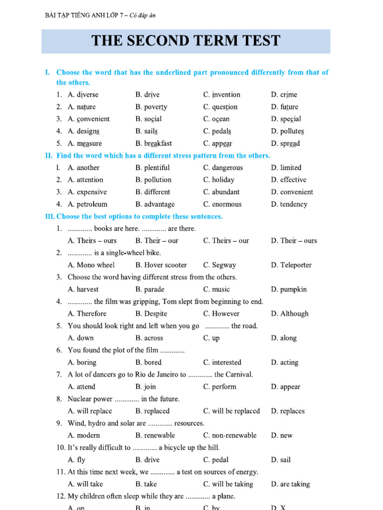 Test Anh 7 | PDF