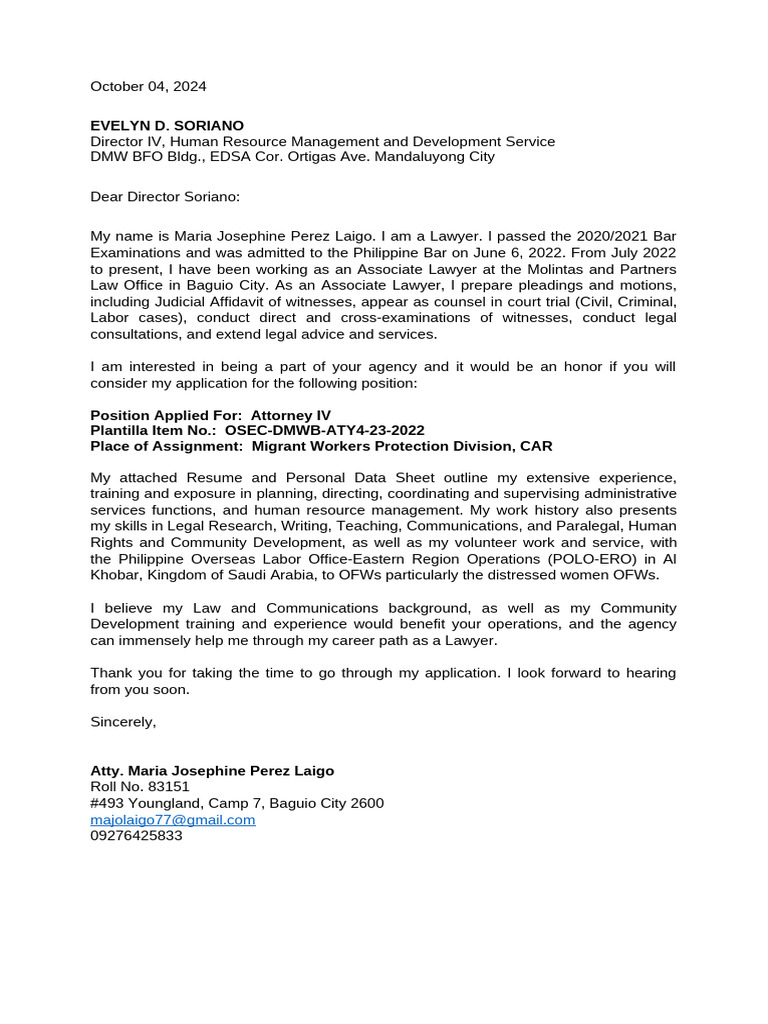 Recent DMW Application Letter | PDF