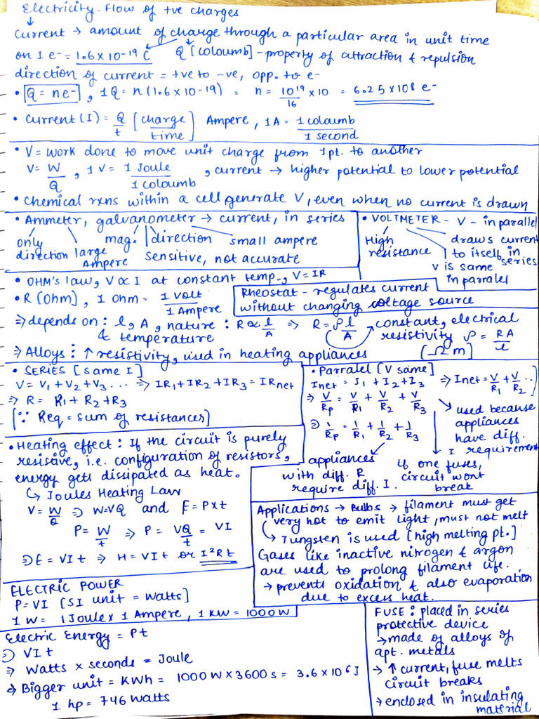 Class 10th Short Notes Ch. Electricity | PDF | Electric Current | Units ...