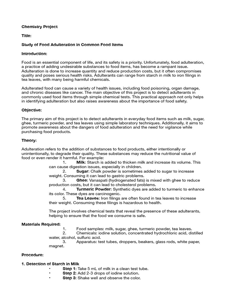 Chemistry Project (2) | PDF | Foods | Milk