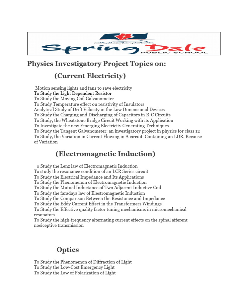 Physics Investigatory Project Topics On-1 | PDF | Light | Refractive Index