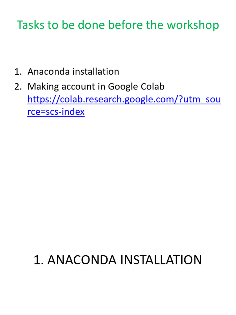 Pre-Workshop Setup: Anaconda & Colab | PDF