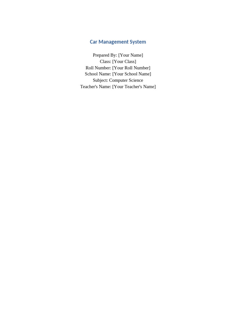 Car Management System Project | PDF | Text File | Usability