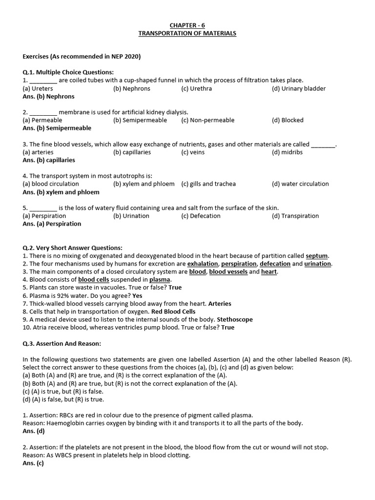 Chapter 6 - Transpotation of Materials | PDF | Blood | Artery