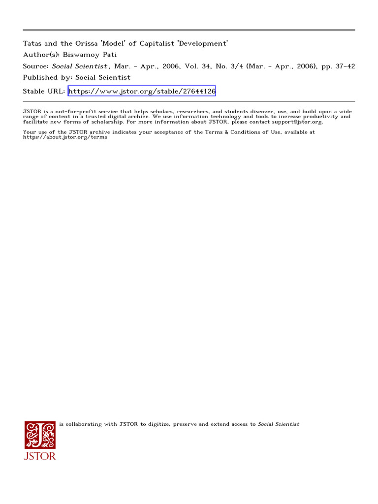 Tata and Orissa Model of Economic Development | PDF