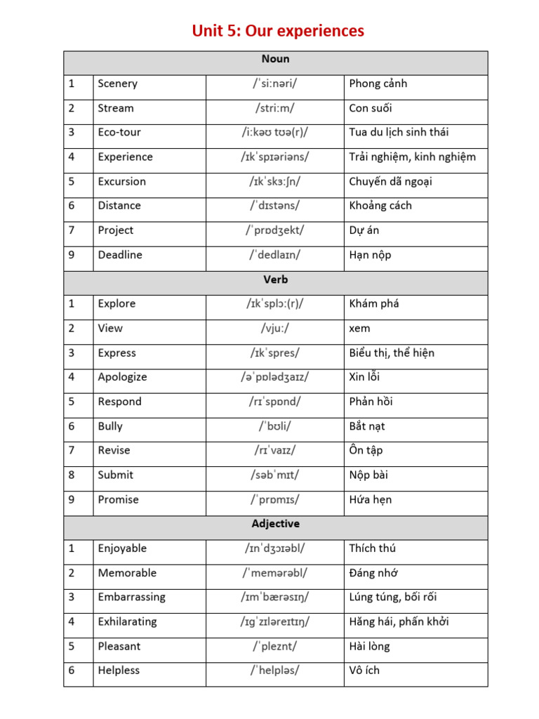 T V NG Unit 5 Anh 9 | PDF