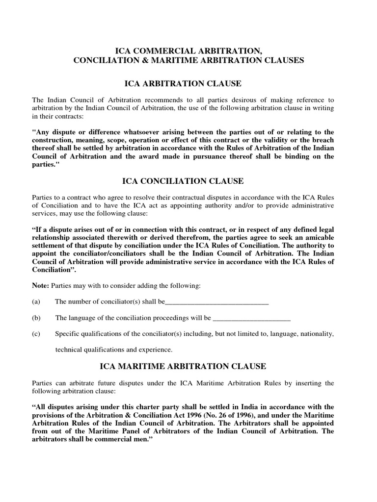 I CA Arbitration Clause | PDF | Arbitration | Legal Concepts