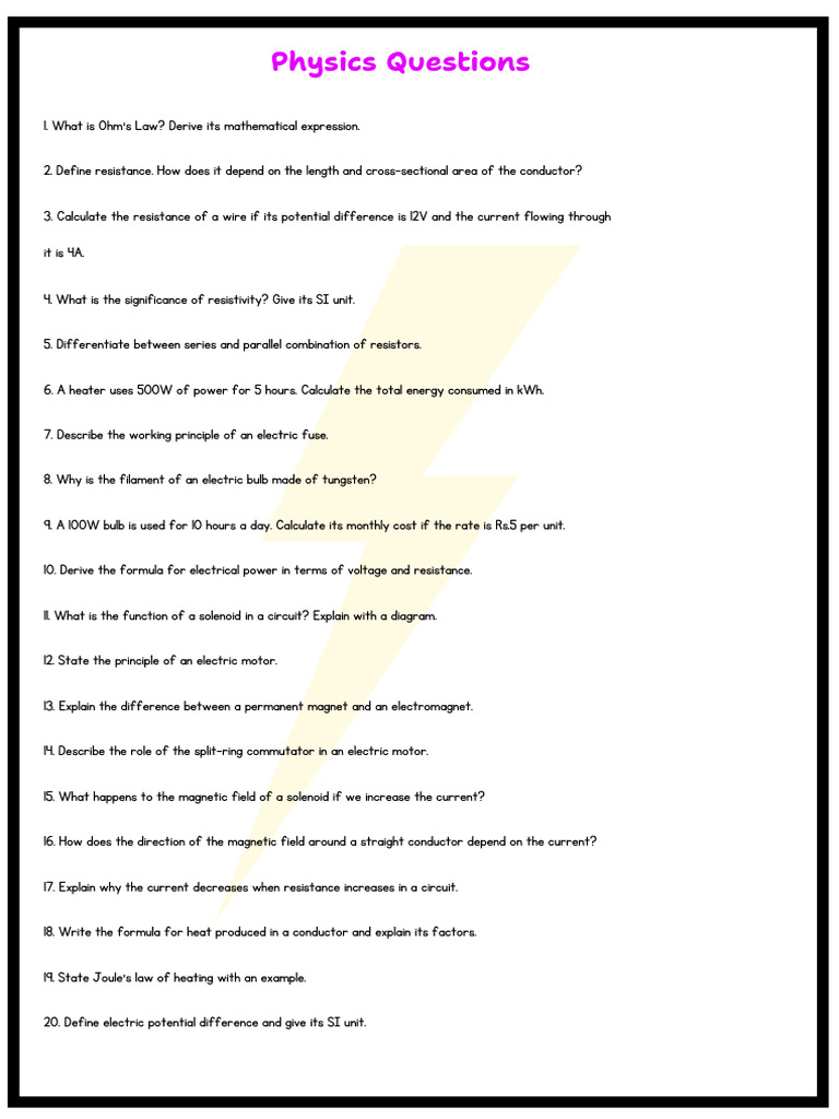 Key Physics Questions on Electricity and Resistance | PDF