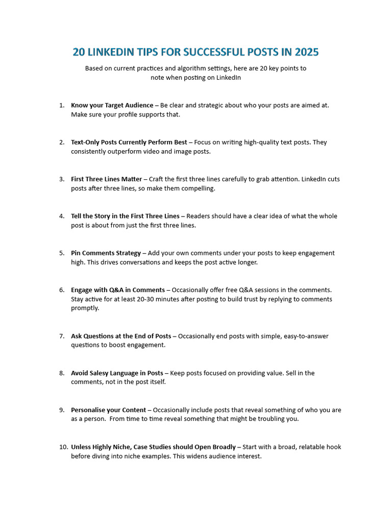 20 Linkedin Tips For 2025 Philip Calvert Pdf Linked In Human