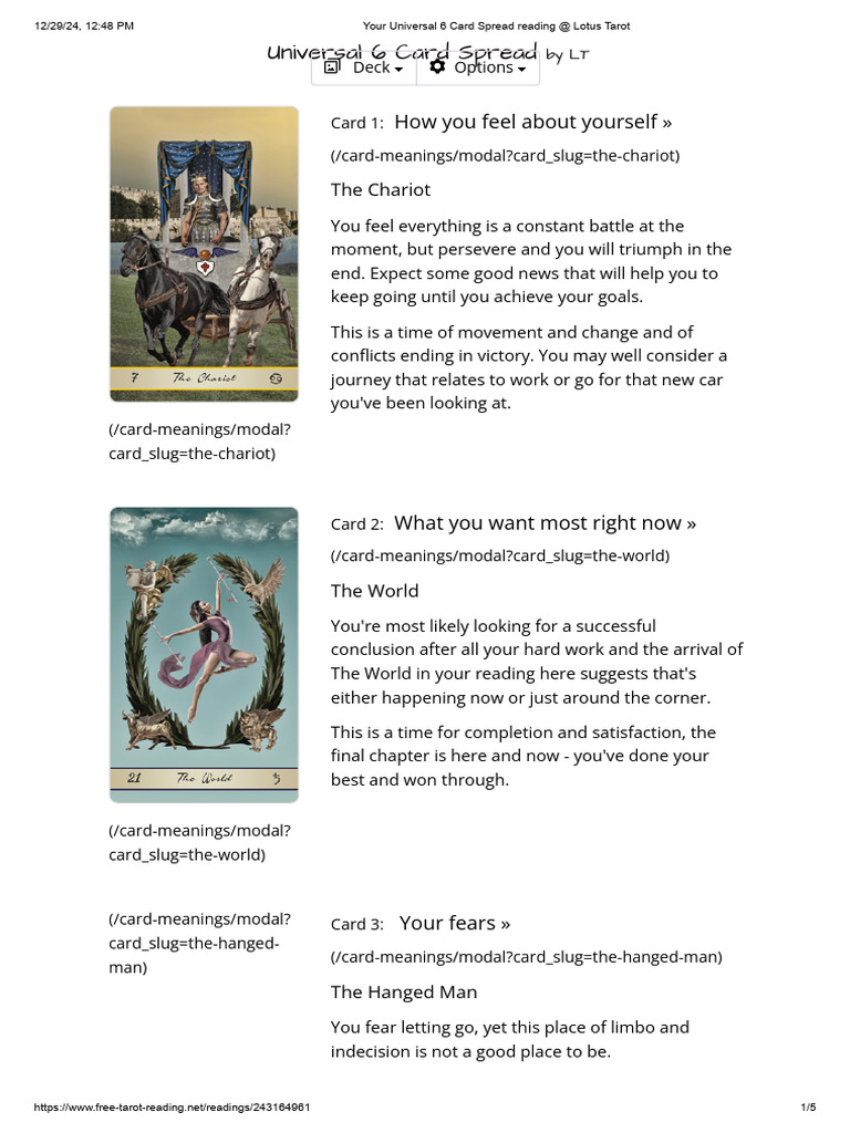 Your Universal 6 Card Spread Reading at Lotus Tarot | PDF