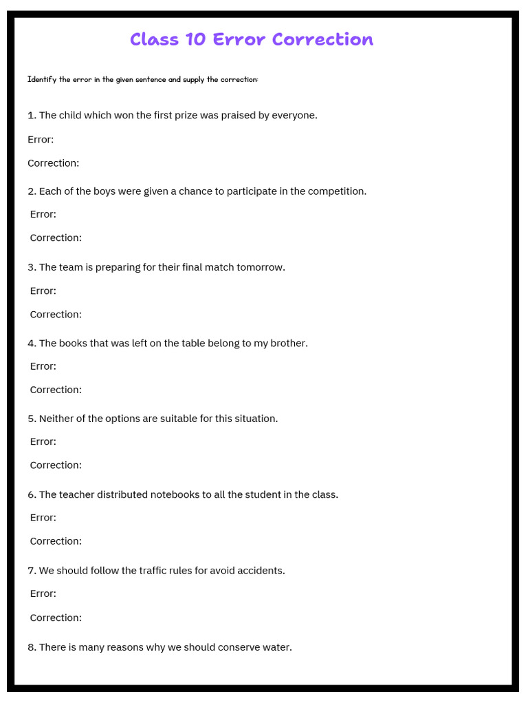 CBSE Class 10 Error Correction Questions - PDF 20250106 093251 0000 | PDF