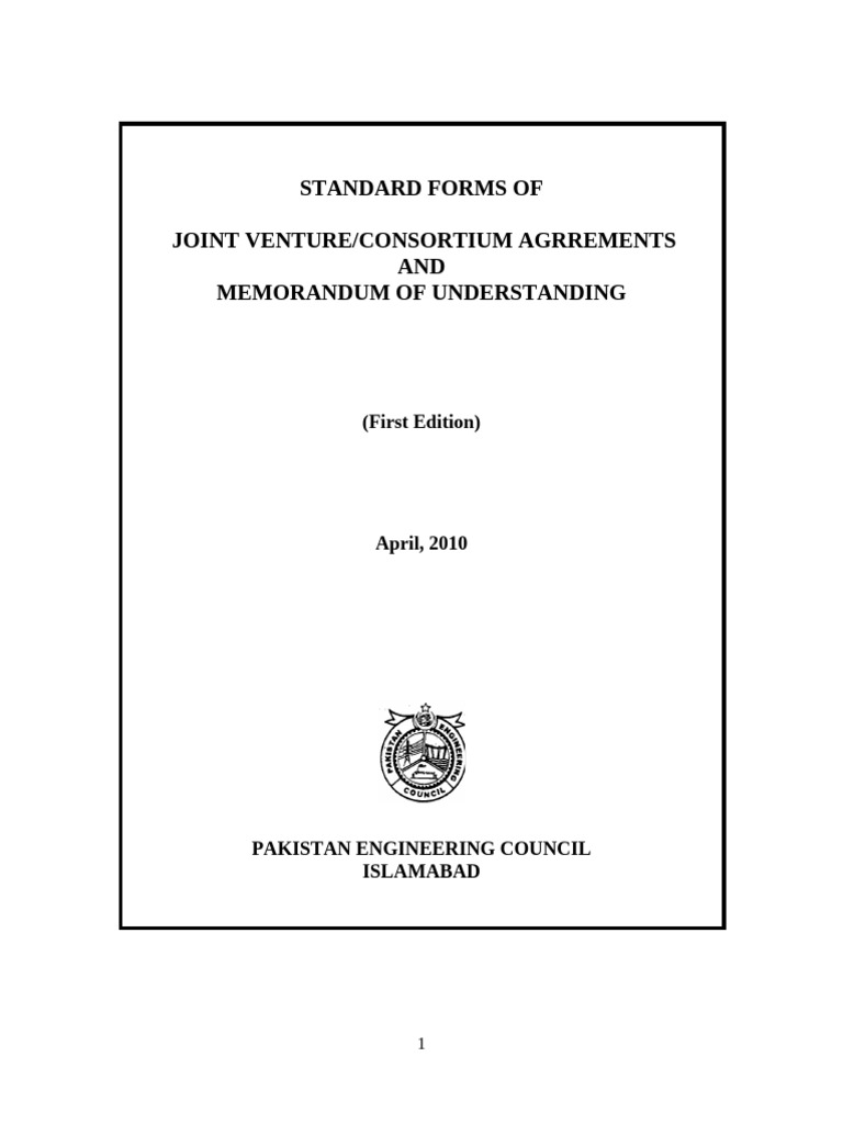Standard Form of Joint Venture-Or-Consortium Agreements and Memorandum of Understandings | PDF ...