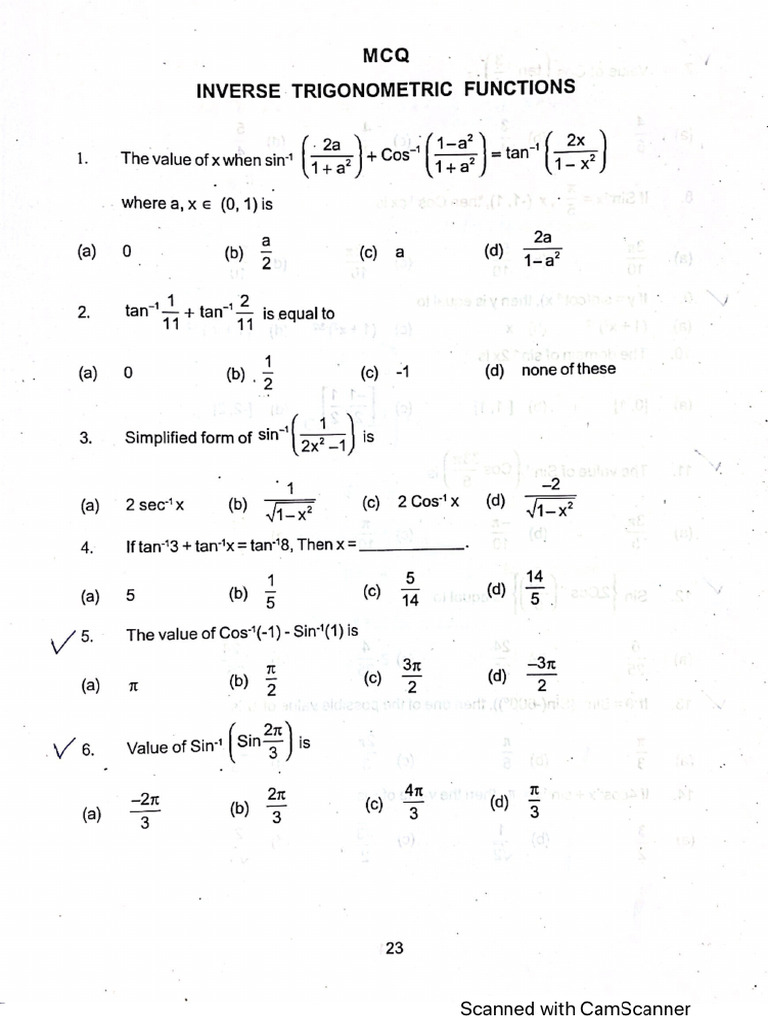 Inverse Trigo - Mt1 | PDF