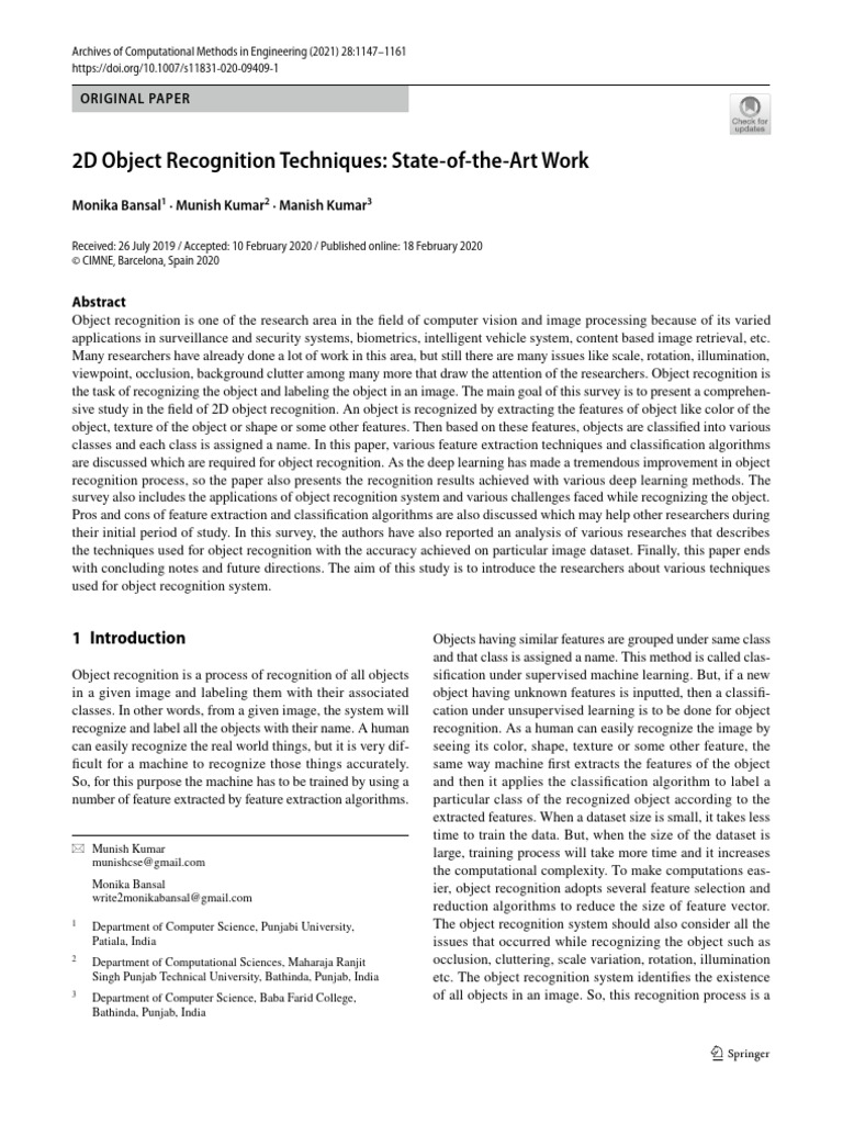 2D Object Recognition Techniques- State-Of-The-Art Work | PDF | Artificial Intelligence ...