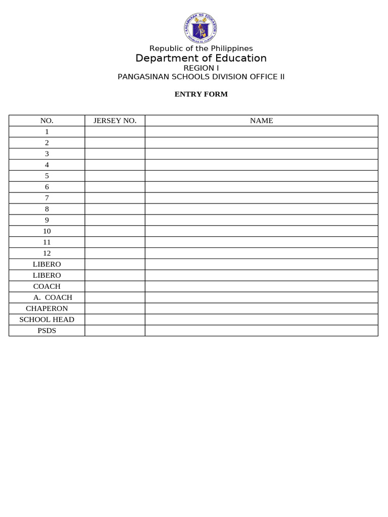 Pangasinan Schools Entry Form | PDF