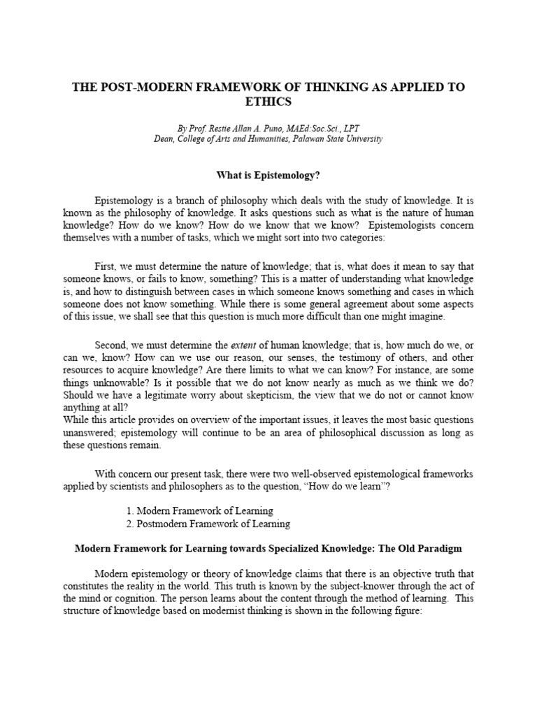 Postmodern Framework of Thinking | PDF | Knowledge | Epistemology