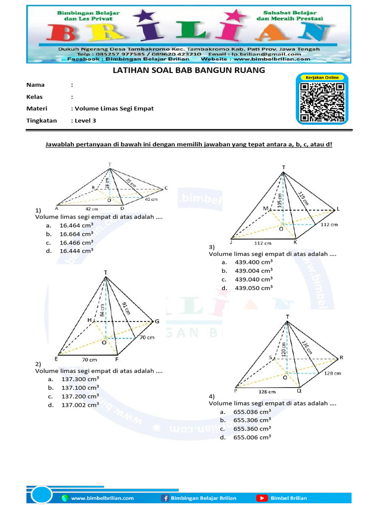 Soal Volume Limas Segi Empat Level 3 | PDF