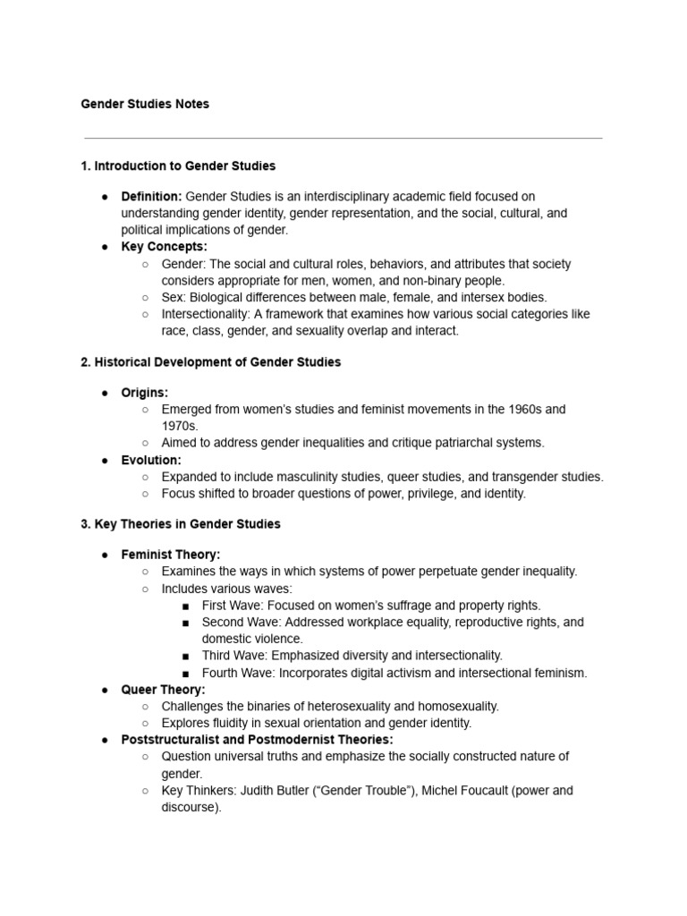 Gender Studies Notes | PDF | Gender | Gender Studies