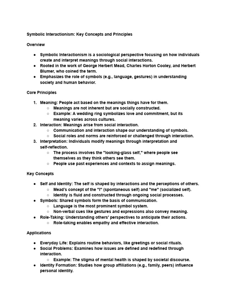 Symbolic Interactionism_ Key Concepts and Principles | PDF | Psychological Concepts | Communication