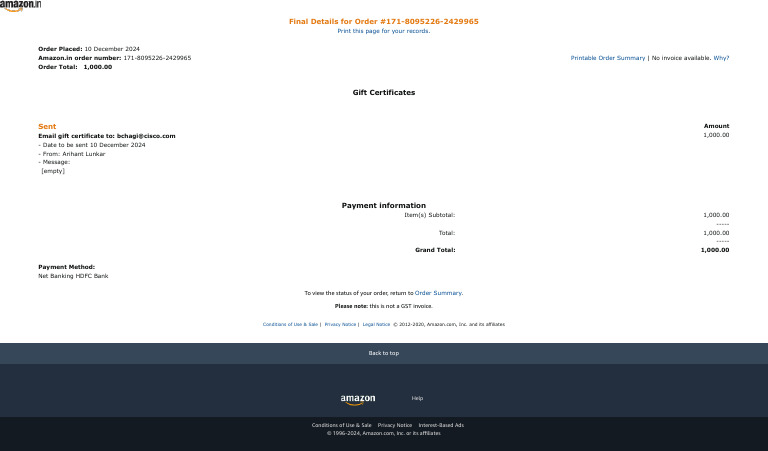 Amazon Order Summary #171-8095226 | PDF | Invoice | Payments