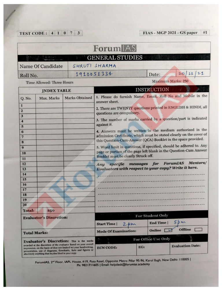 Shruti Sharma IAS Rank 1 GS Copy 1 1 | PDF