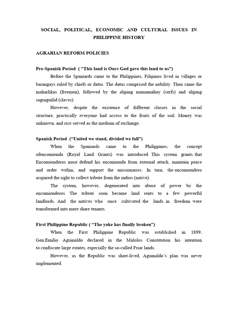 Social, Political, Economic and Cultural Issues in Philippine History ...