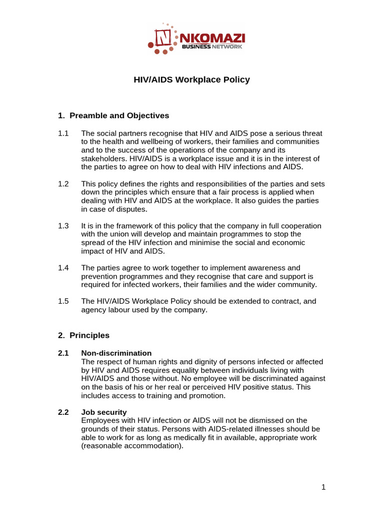 HIV Policy | PDF | Hiv/Aids | Employment