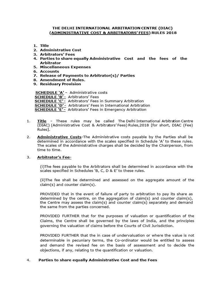 DIAC Administrative Cost Arbitrators' Fees Rules 2018 | PDF | Arbitral ...