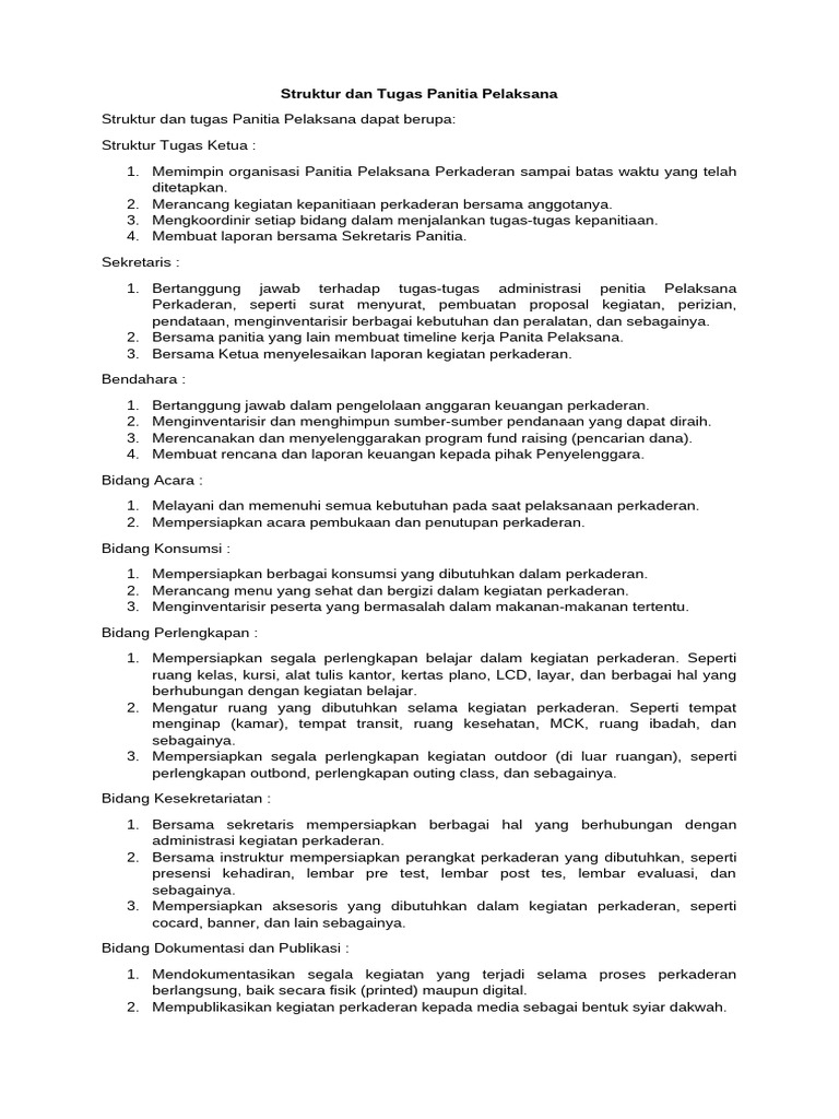 Struktur Dan Tugas Panitia Pelaksana | PDF
