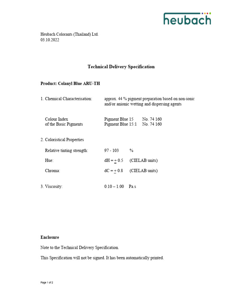 Tds Colanyl Blue | PDF | Pigment | Viscosity