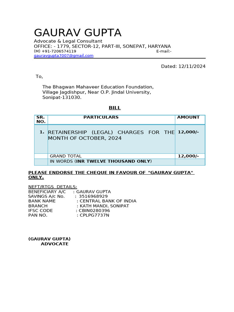 Bill September 2024 | PDF