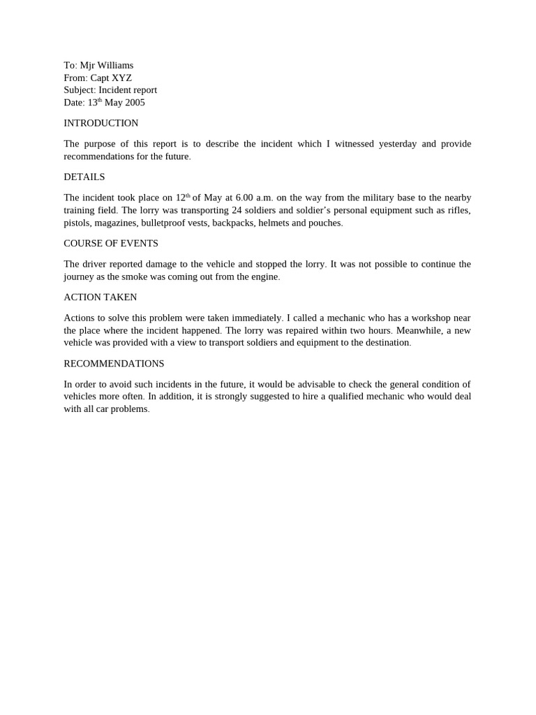 Military Vehicle Incident Report | PDF