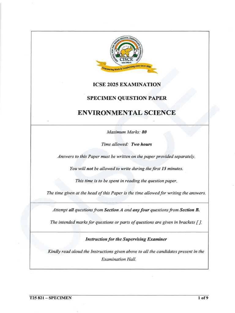 Icse 2025 Specimen QP Ms 821 Evs | PDF