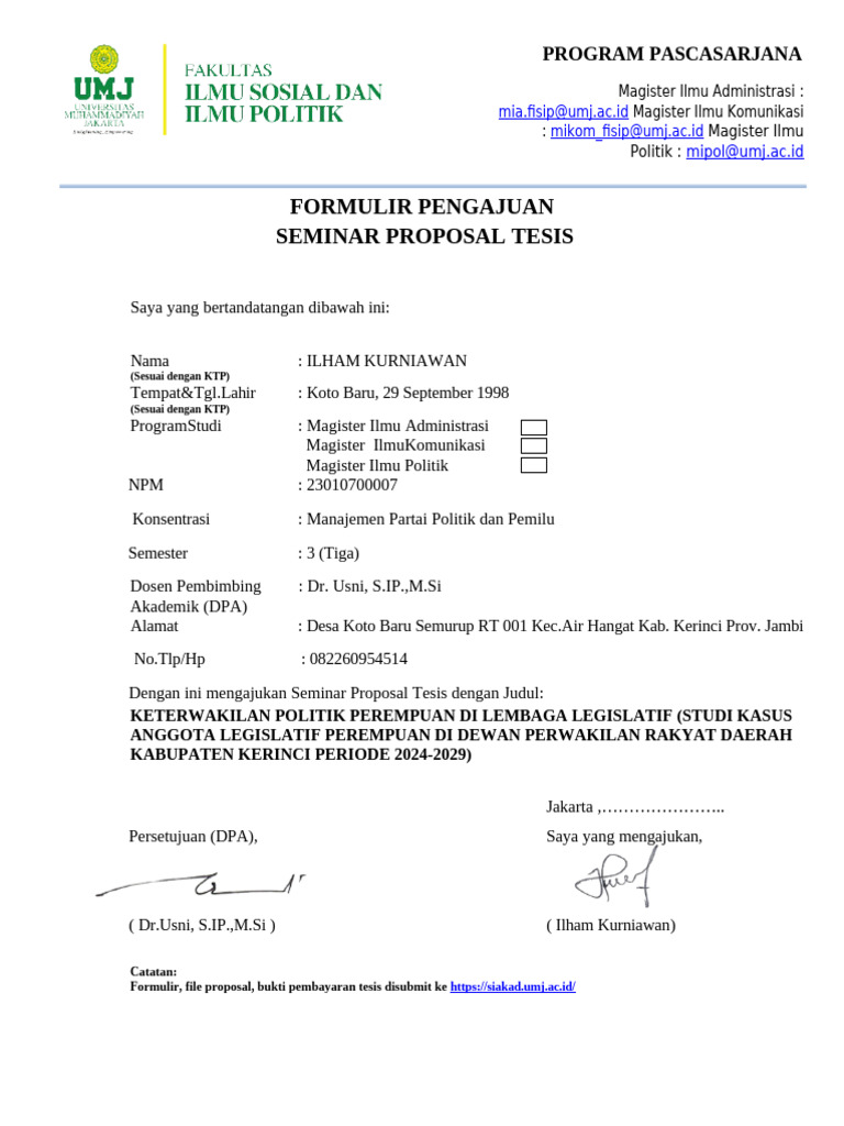 # Formulir Pengajuan Seminar Proposal PPS | PDF