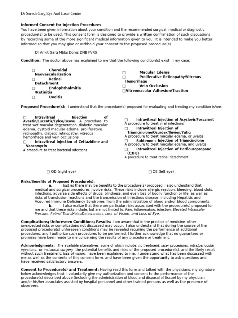 Injection-Consent-copy | PDF | Medical Specialties | Clinical Medicine