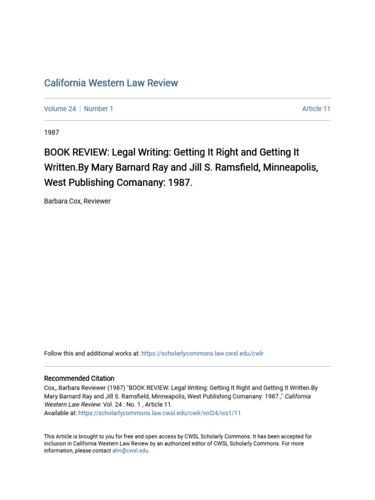 BOOK REVIEW_ Legal Writing_ Getting It Right and Getting It Writt | PDF ...
