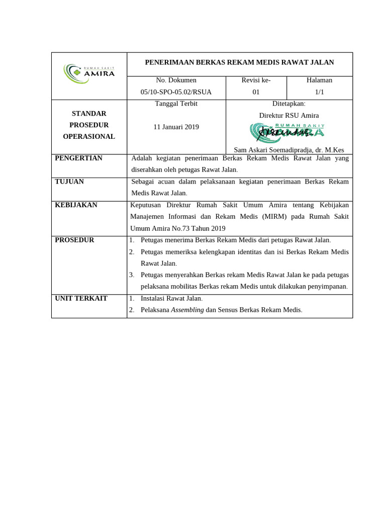 8. SPO Penerimaan Berkas Rekam Medis Rawat Jalan | PDF