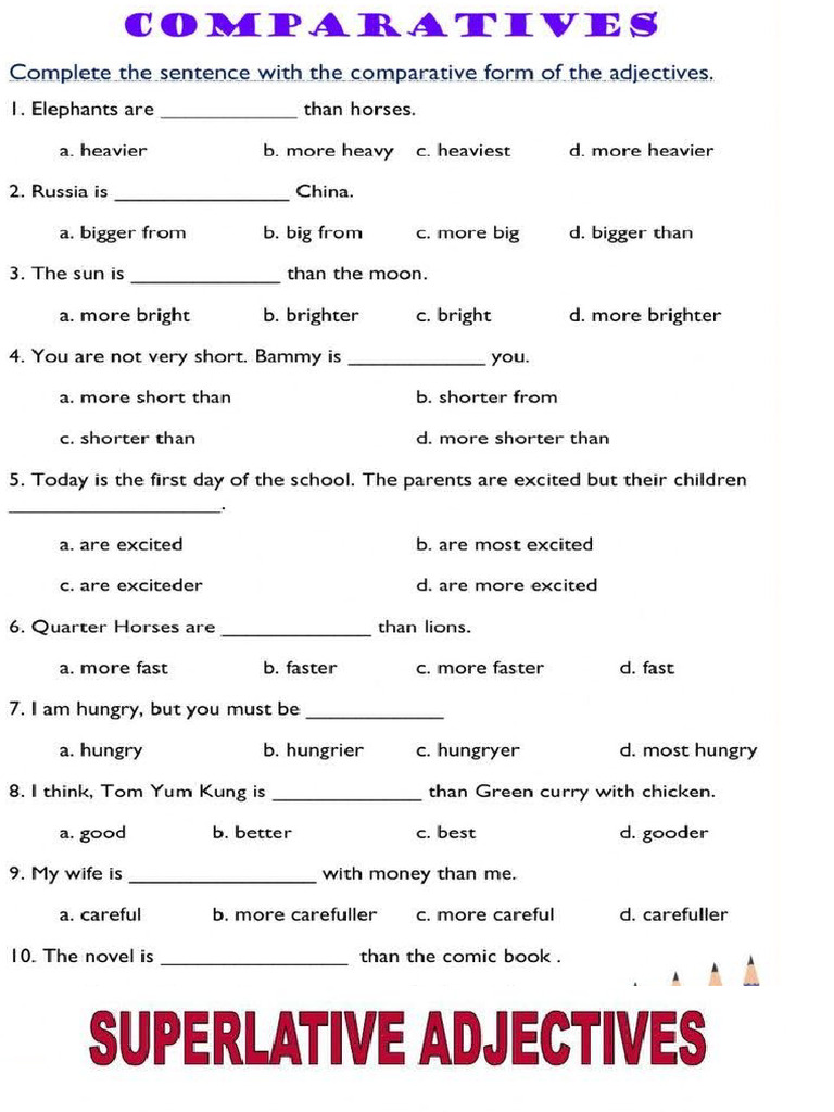 Adjectives (Comparative and Superlative)-Worksheets | PDF