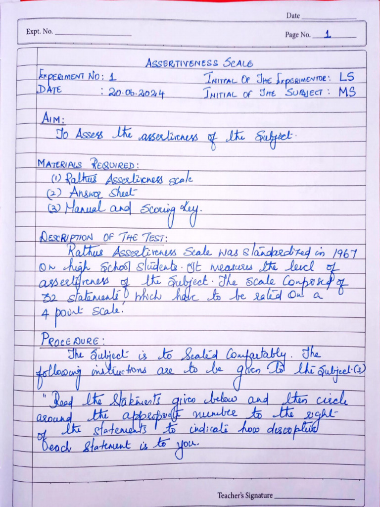 Experiment 1 Assertiveness Scale | PDF