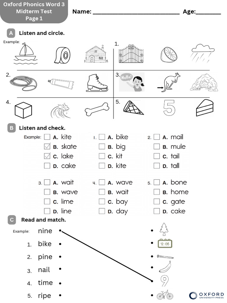 Oxford Phonics Word 3 Midterm Test | PDF