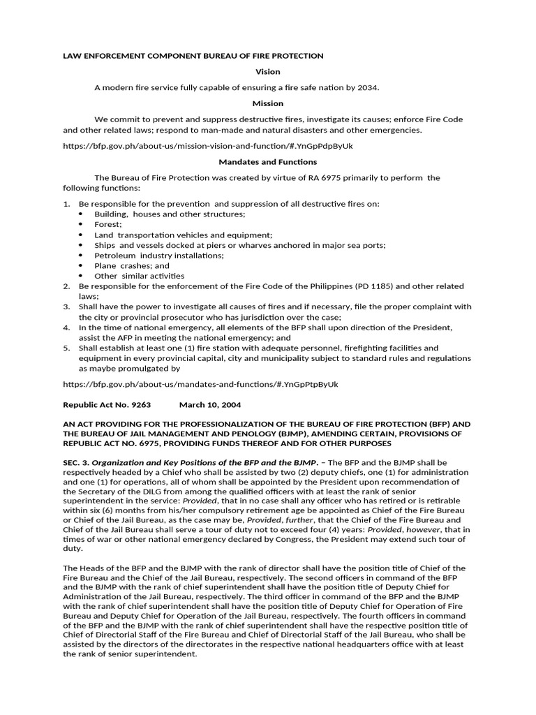 Law Enforcement Component Bureau of Fire Protection | PDF | Justice ...