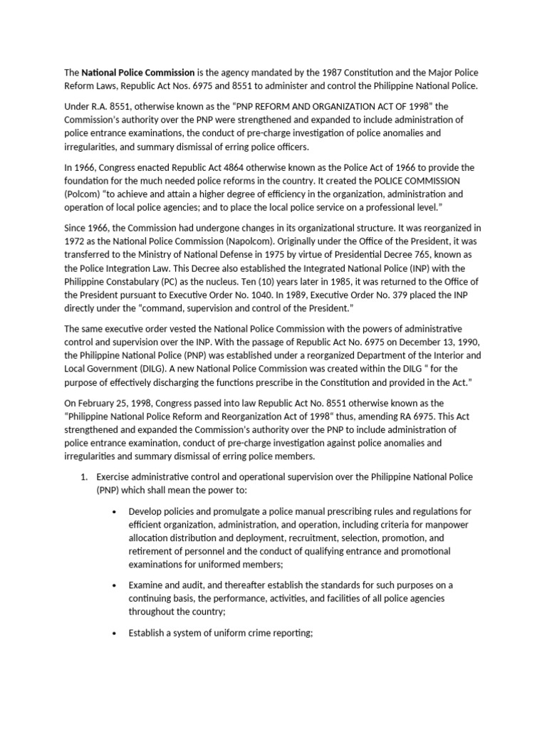 Overview of the National Police Commission | PDF | Police | Governance