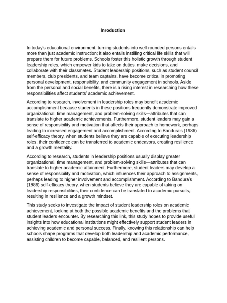 Impact of Student Leadership on Academics | PDF | Leadership | Self ...