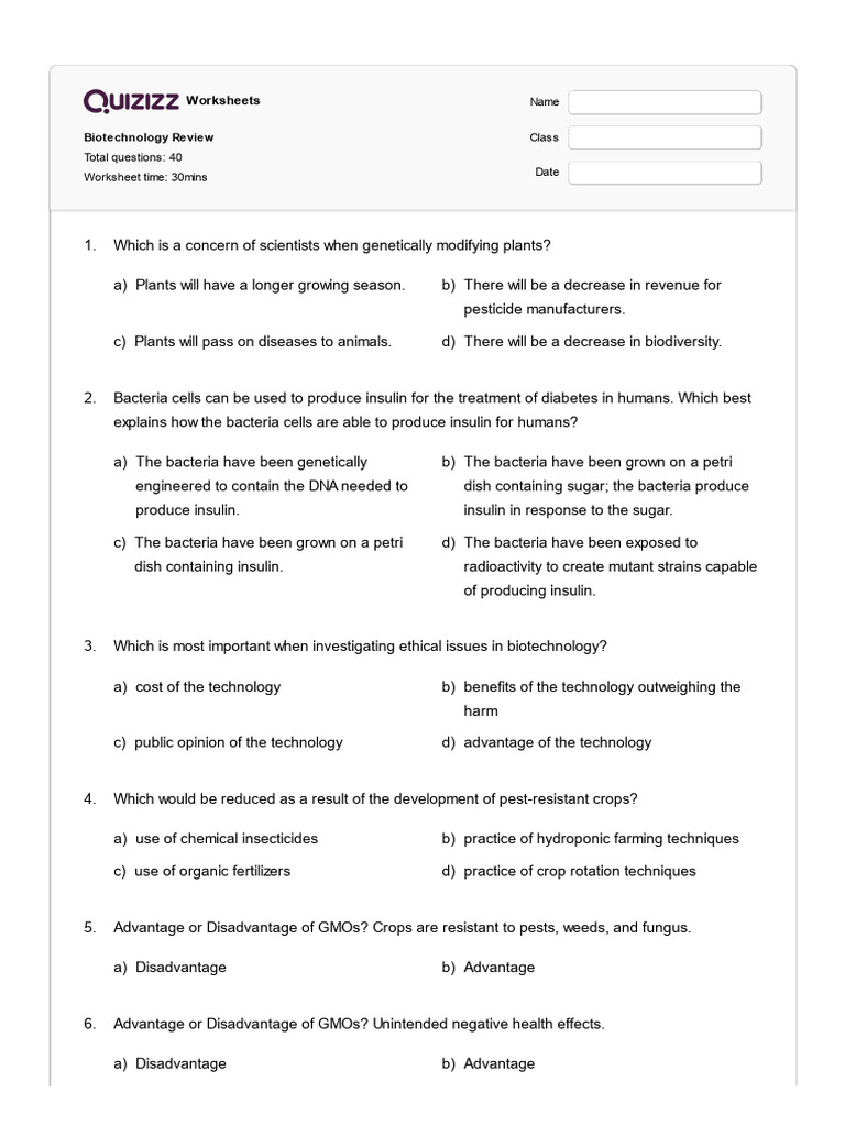 Biotechnology Review Worksheets | PDF | Genetically Modified Organism ...